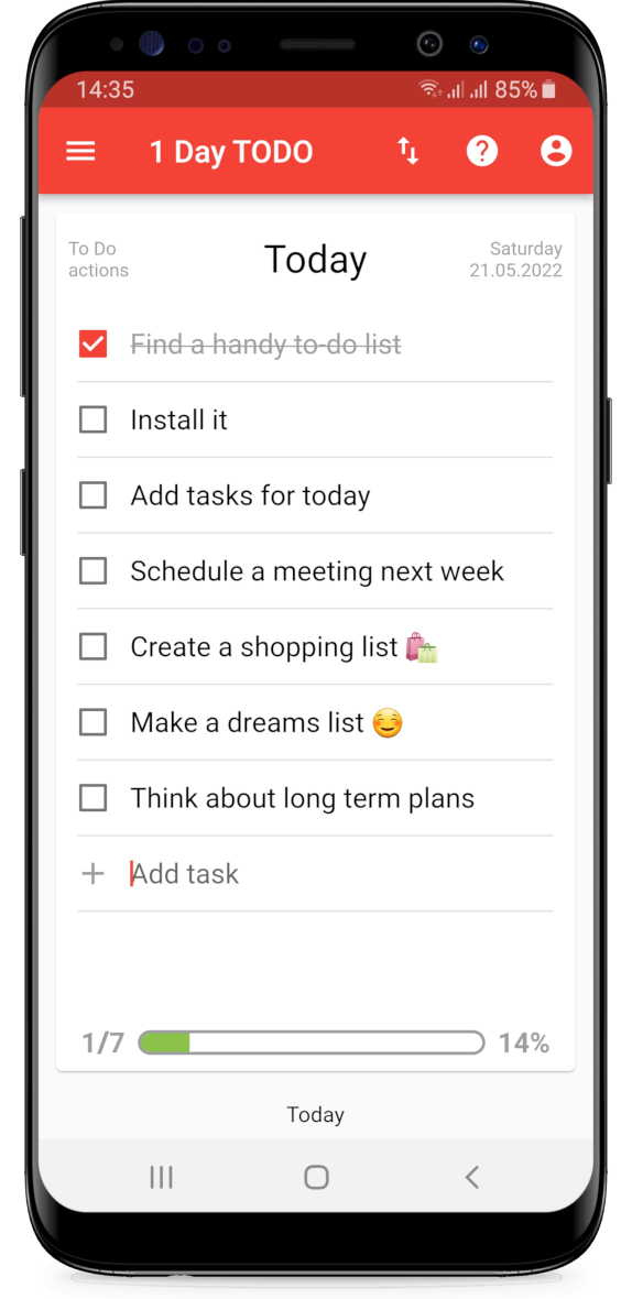 1 Day TODO — simple daily planner, tasks & reminders